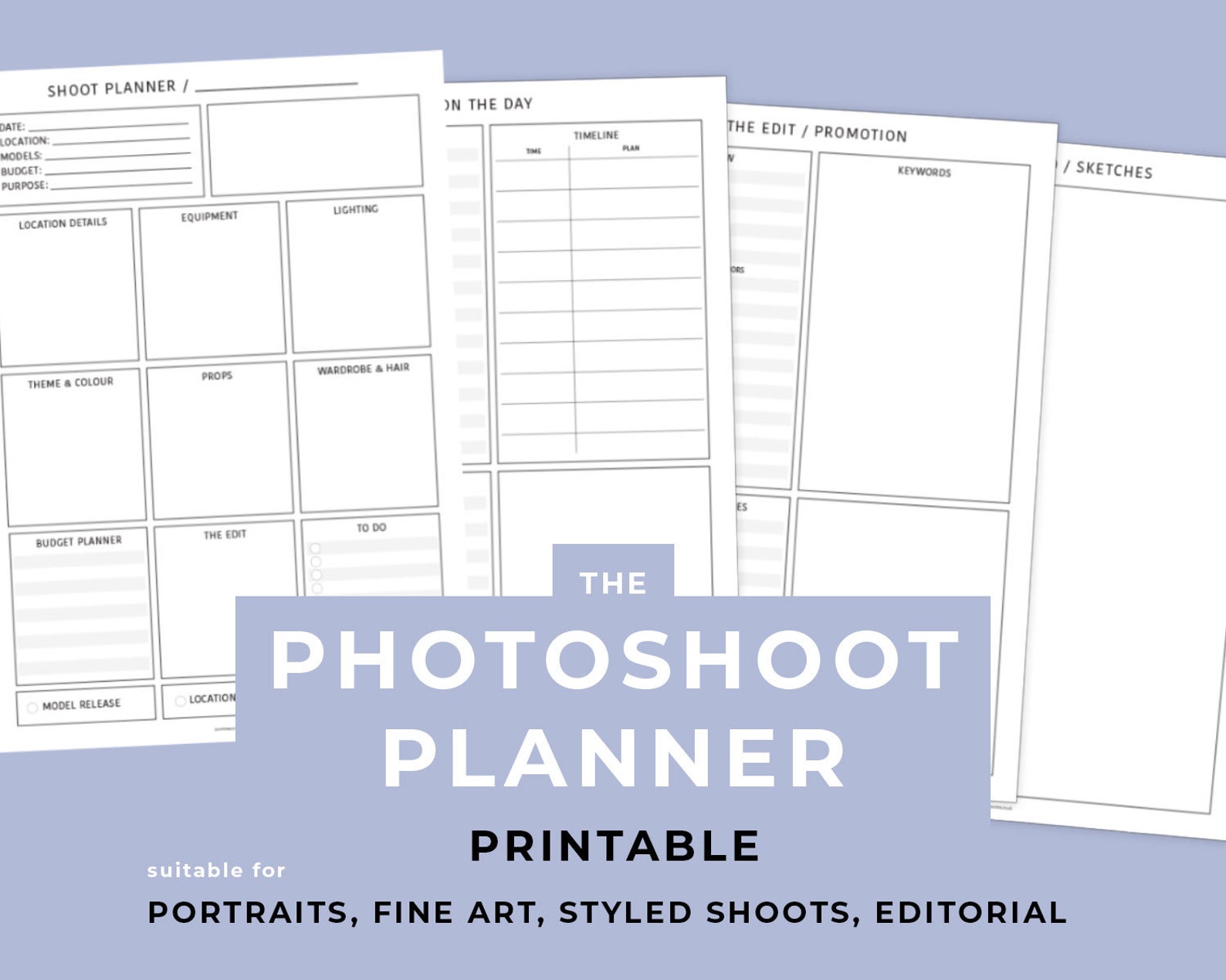 Photoshoot Planner Printable Download Portrait Fine Art - Etsy