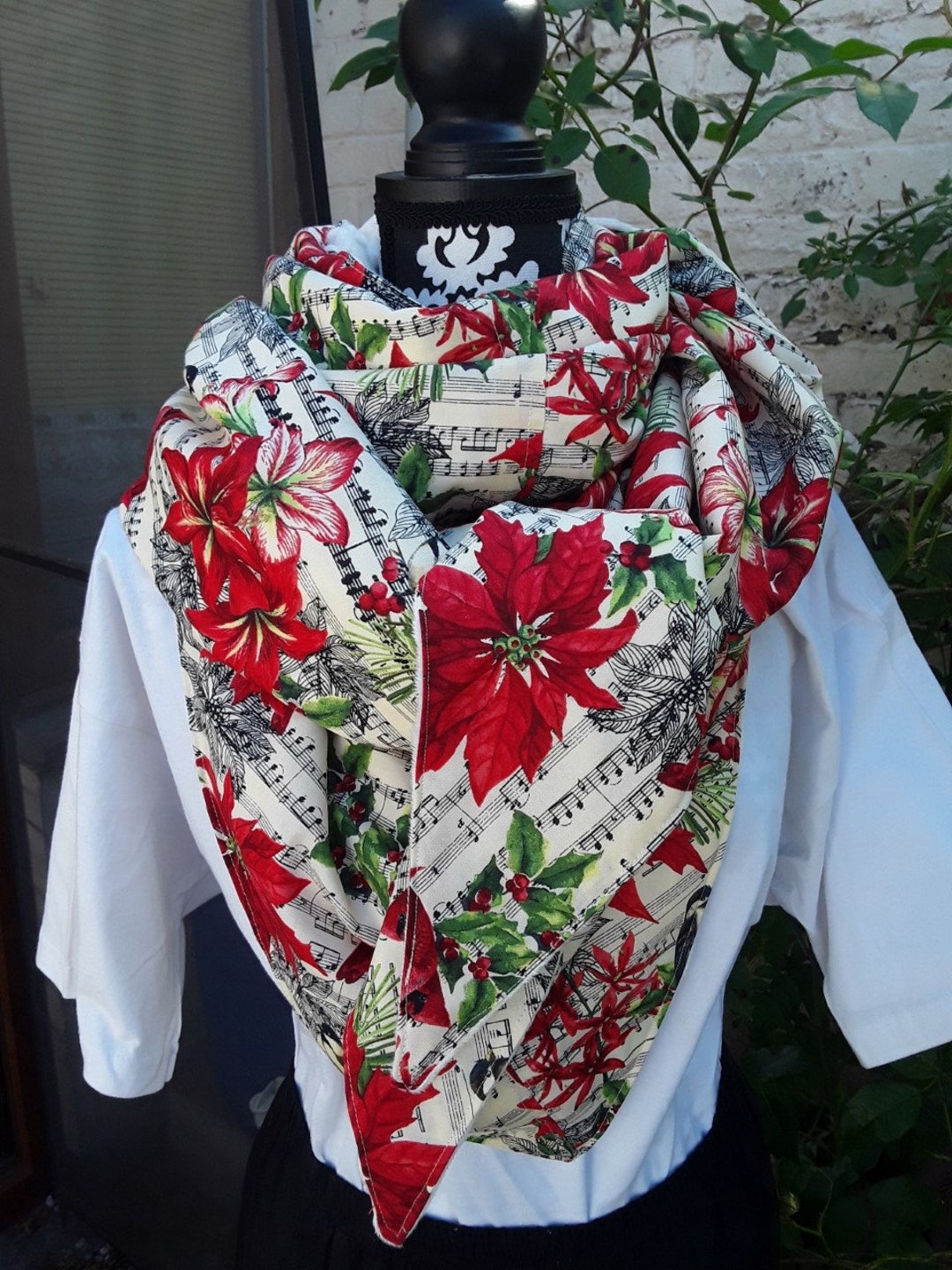 Maxi Chèche Polar Scarf, Large Chèche, Large Shawl, Flowers, Red, Birds ...