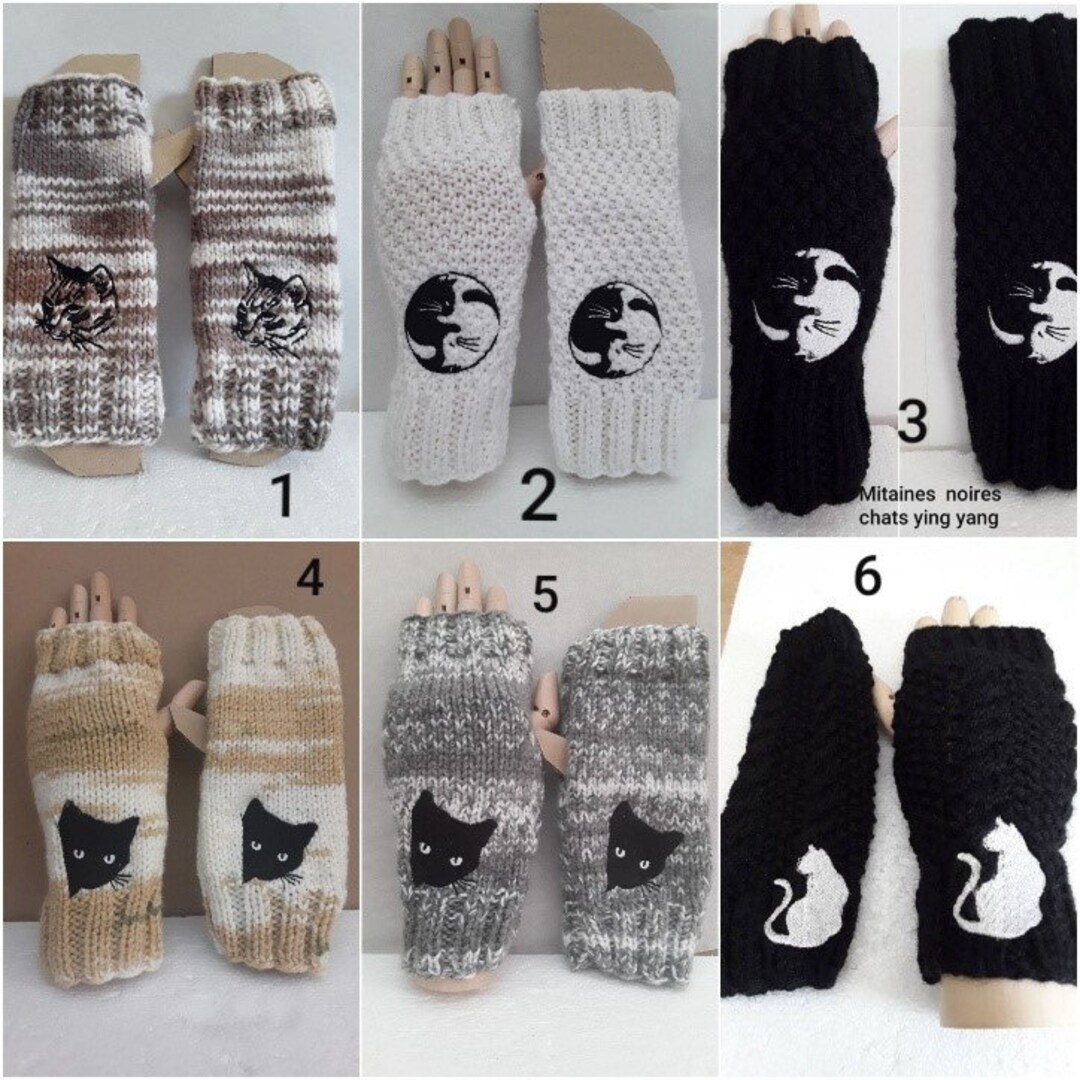 Mittens Wool Cats, Knitting Hands, 21 Cm, Embroider Heads of Cats or ...