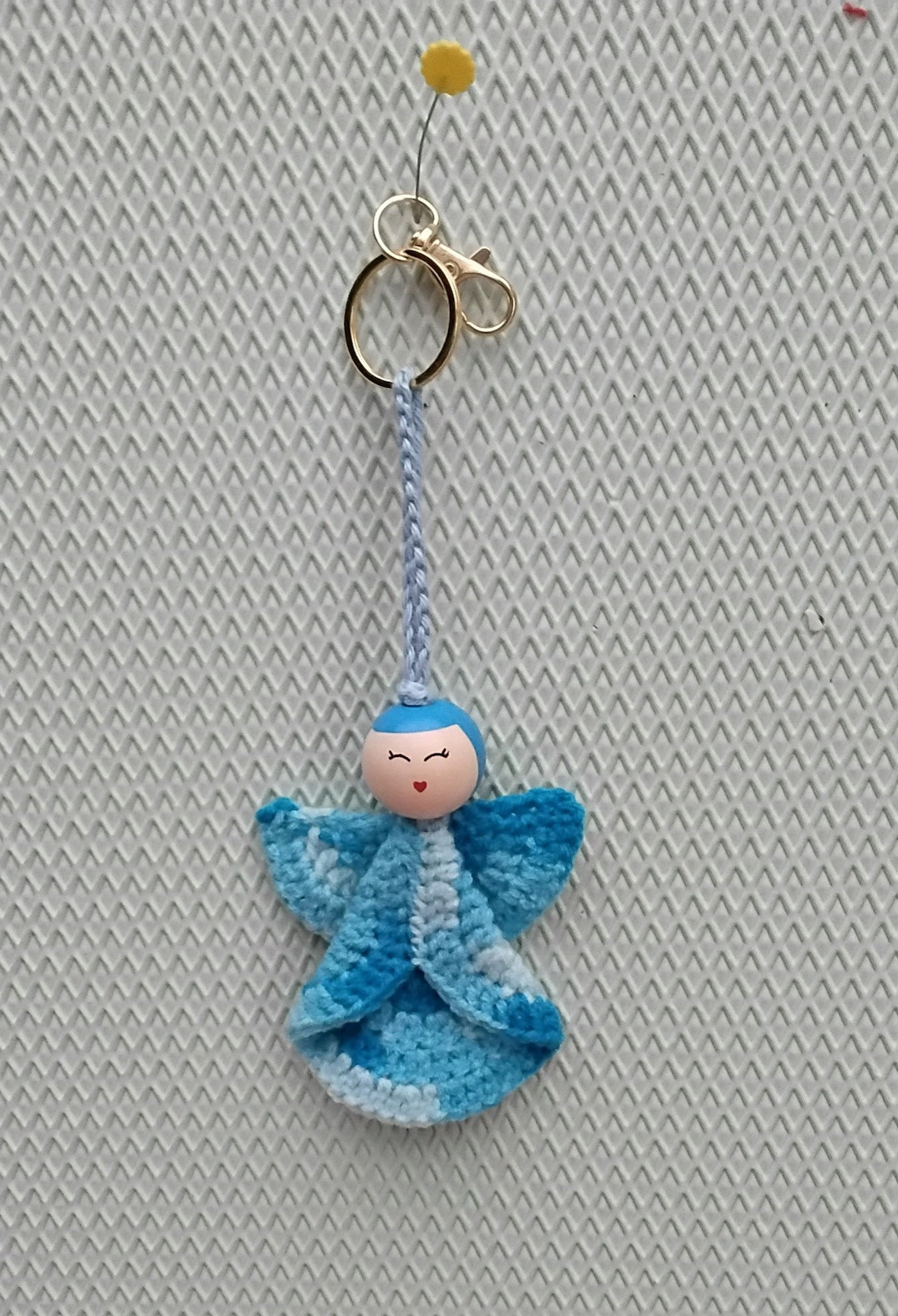Key Ring, Blue Angel Bag Jewelry, Wooden Doll Head, 9 Cm + Suspension ...