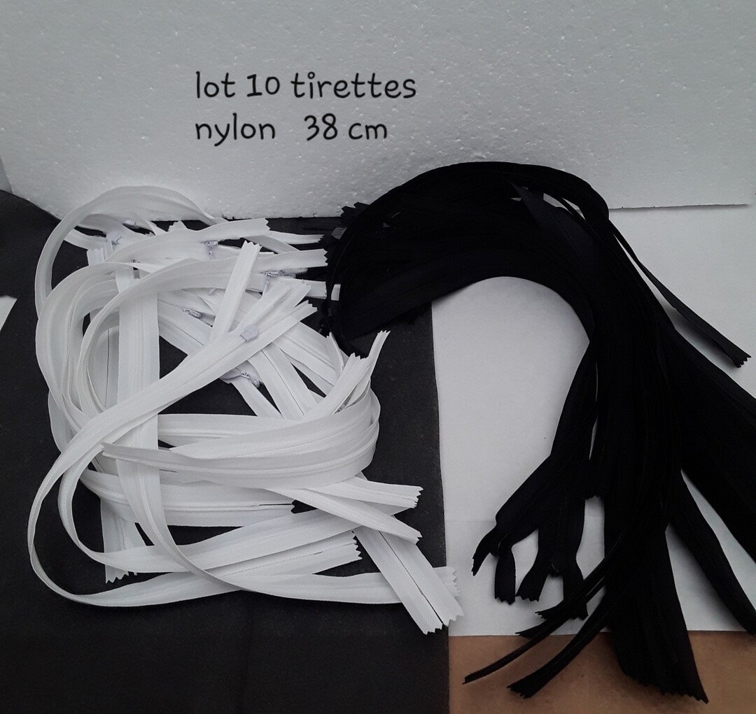 Set of 10 Zipper Pulls, 38 Cm Invisible, Nylon, White, Black - Etsy