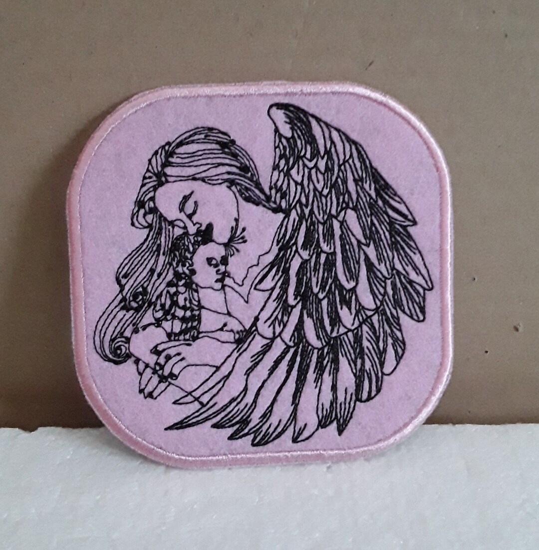 Iron-on Patch Angel and Her Child, Embroider, Iron-on, Black, 10 Cm ...
