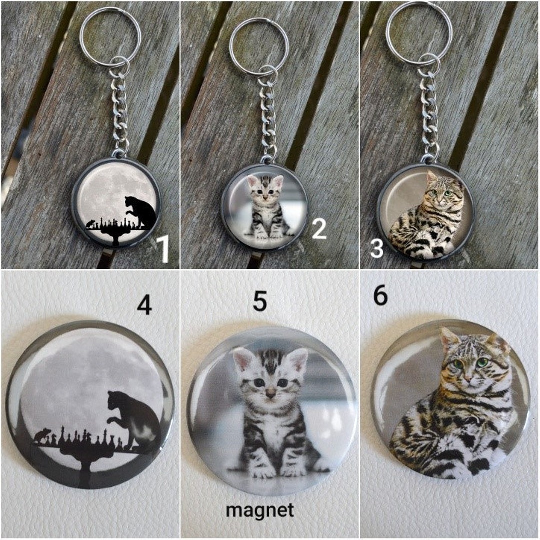 Black Tabby Cat Bag Jewelry Key Ring 35 Mm, or Fridge Magnet, 58 Mm ...