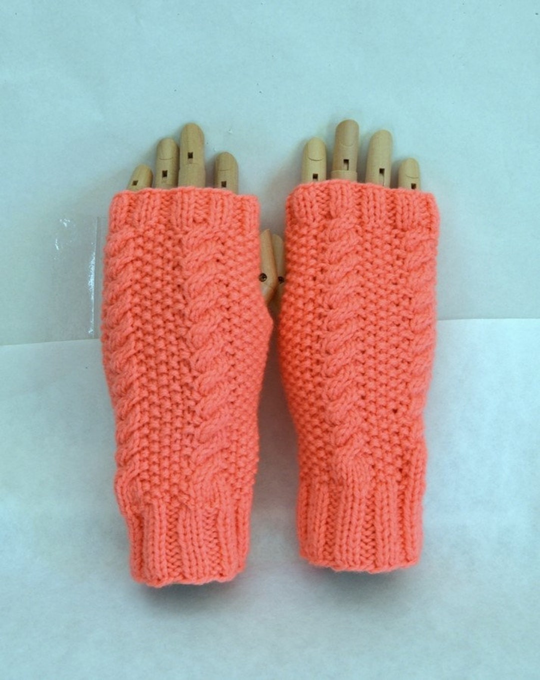 Orange Wool Mittens, Fingerless Gloves, Thumb Opening, 20 Cm, Knitting ...