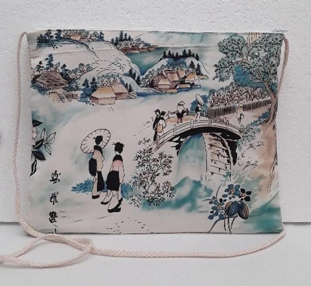 Japanese Ladies Shoulder Bag, Japanese Landscape, Quilted Cotton Lined ...