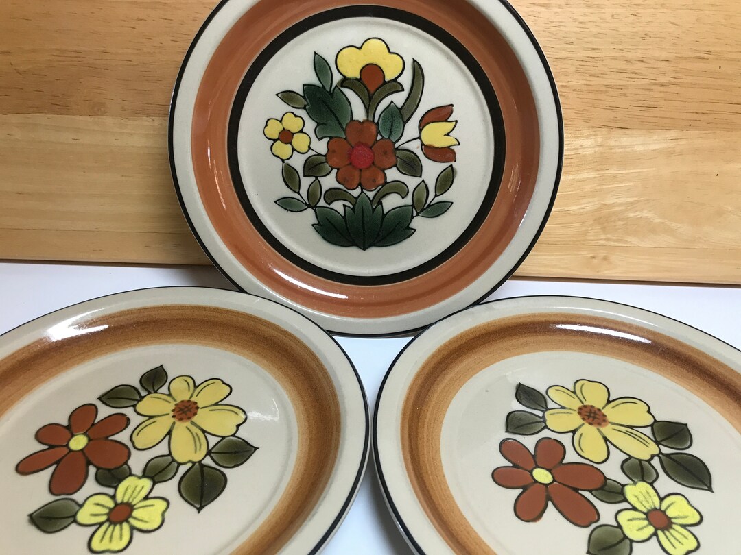 Set of 3 Vintage Salad Plates, Brown Floral Theme - Etsy