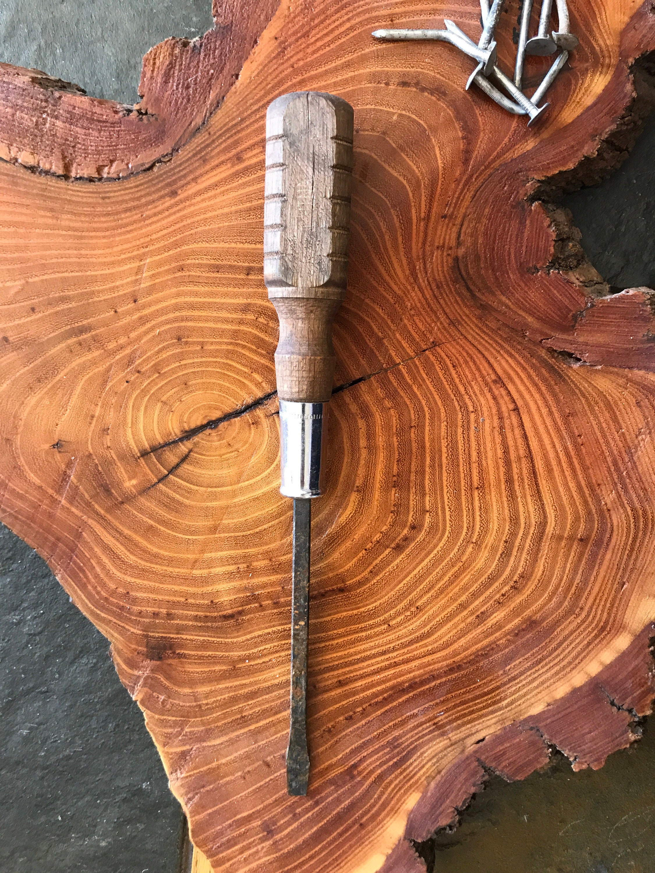 Vintage Wooden Handled Screwdriver With Notch Carved Handle - Etsy