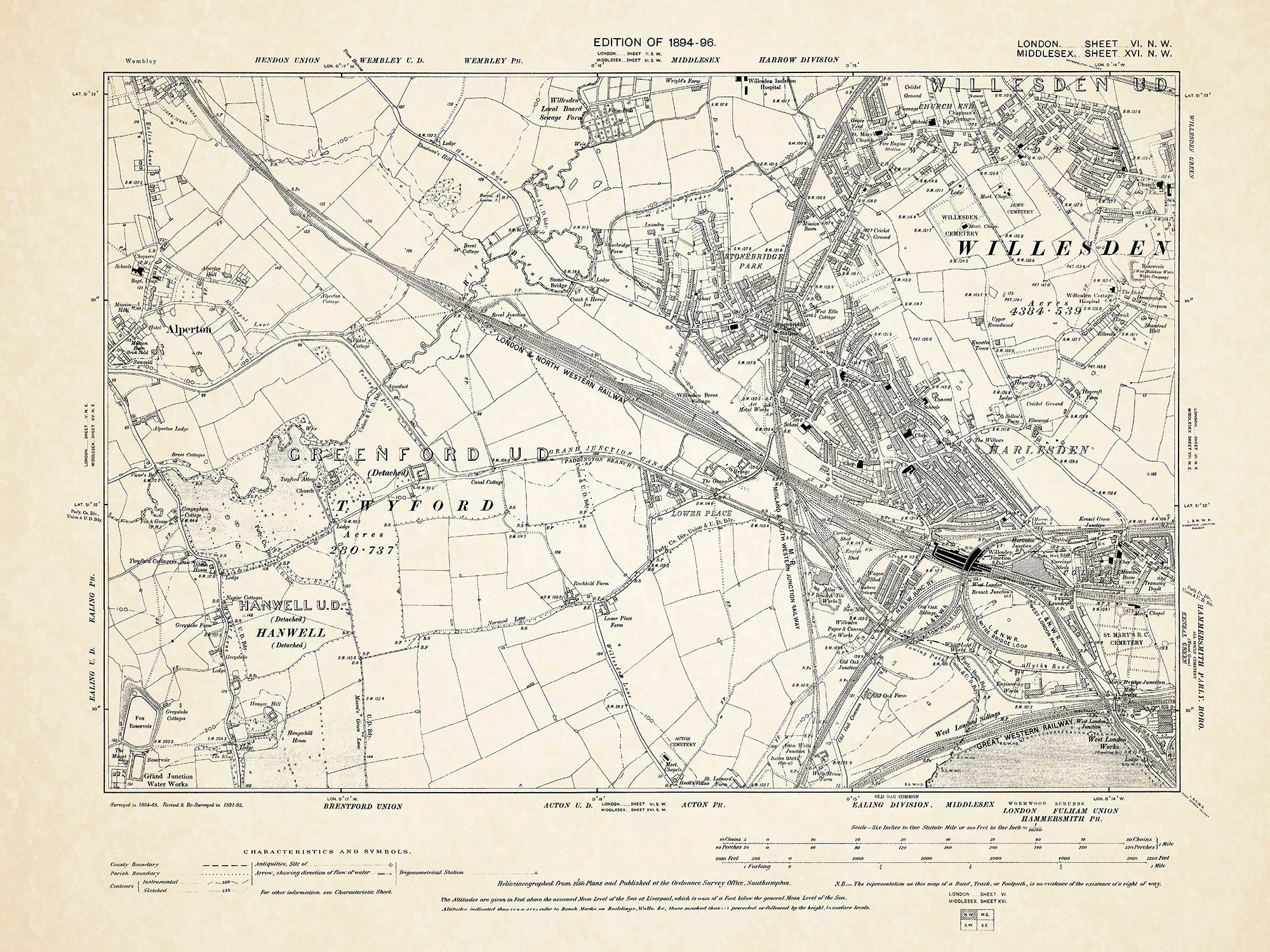 Old Map of London Willesden south, Alperton 1896 6-NW A - Etsy