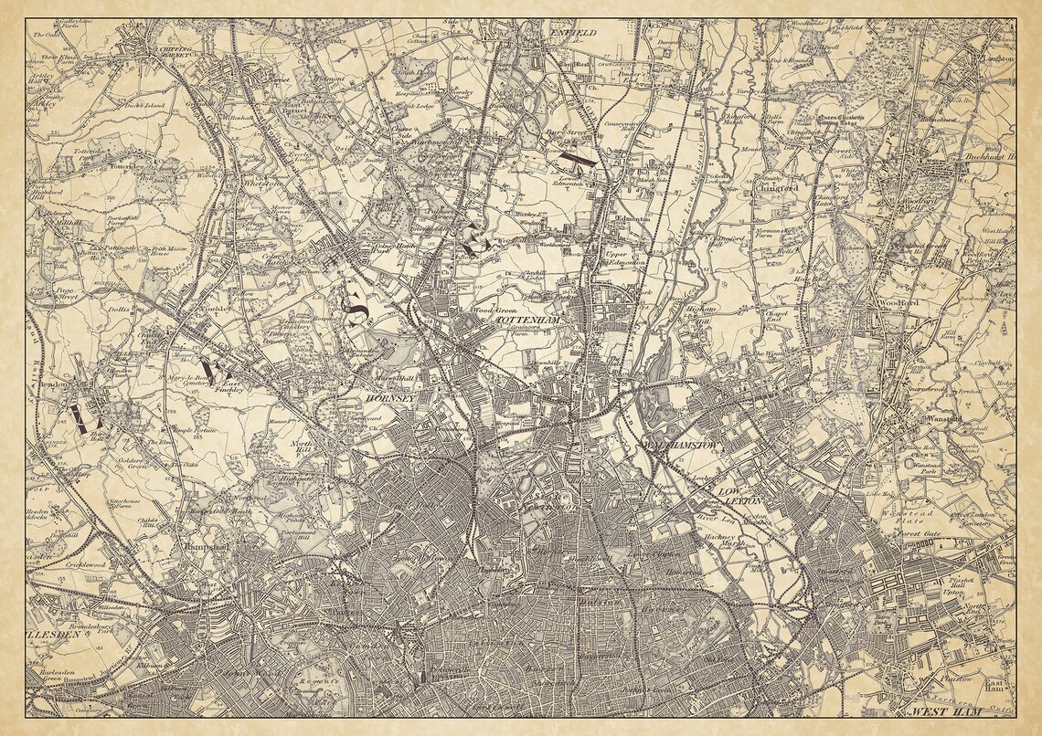 Old Map of the Environs of Tottenham, London 1898 - Etsy UK