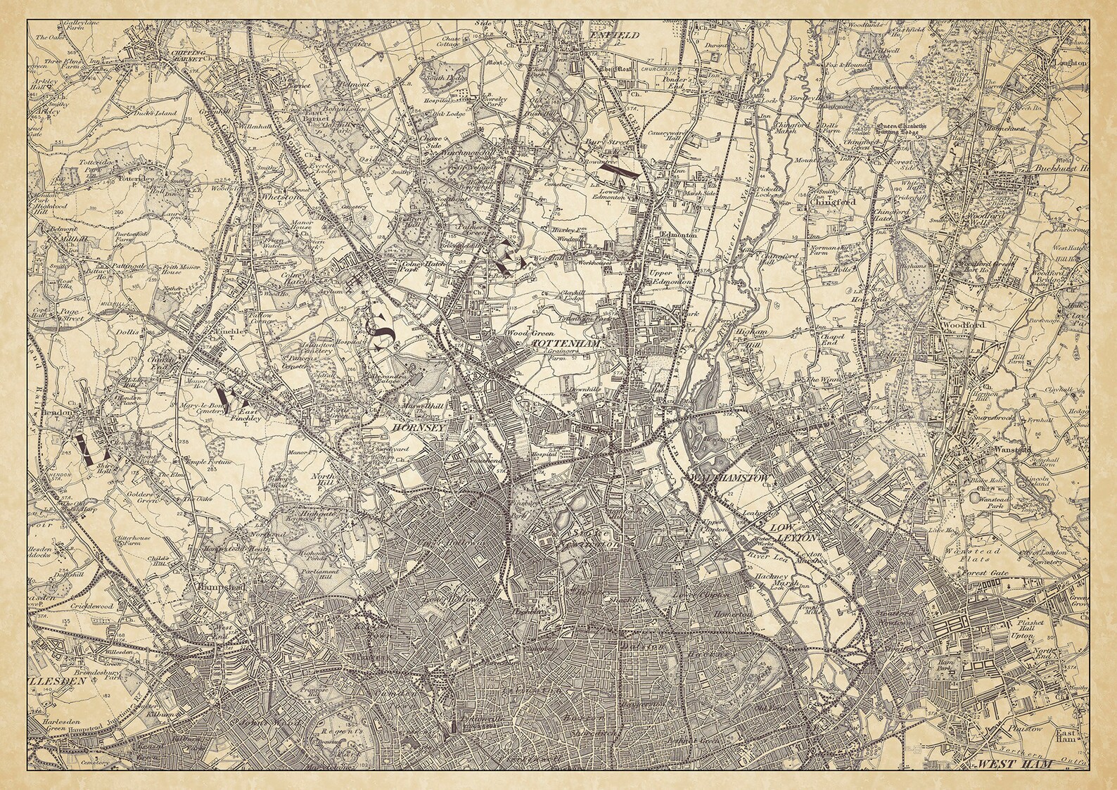 Old Map of the Environs of Tottenham, London 1898 - Etsy UK