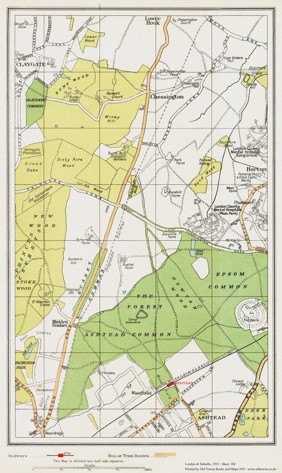 London 1932 Series Showing Chessington Ashtead Area Map 160 - Etsy