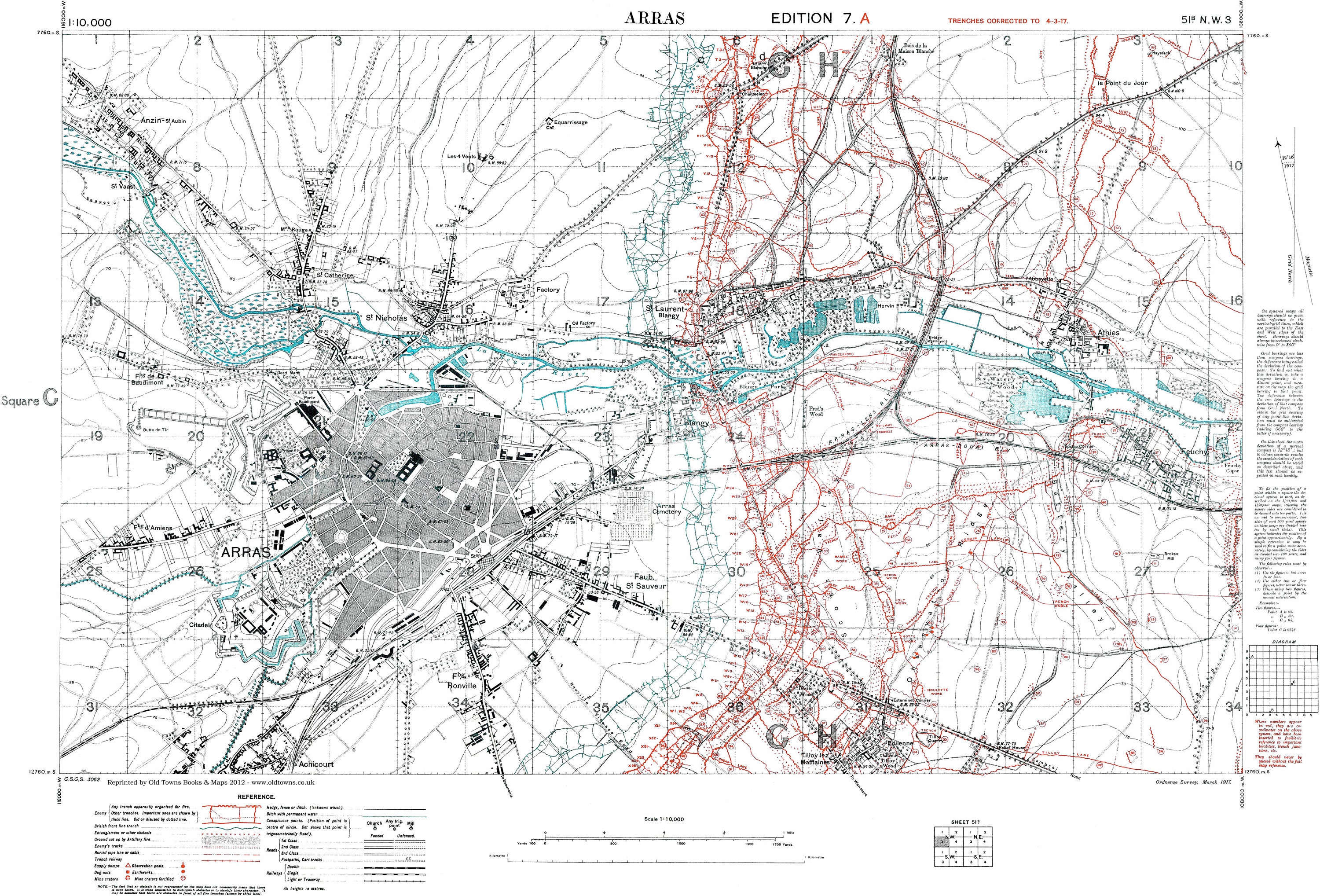 Trench Map WW1, Arras, March 1917, 1:10,000 Scale Ordnance Survey ...