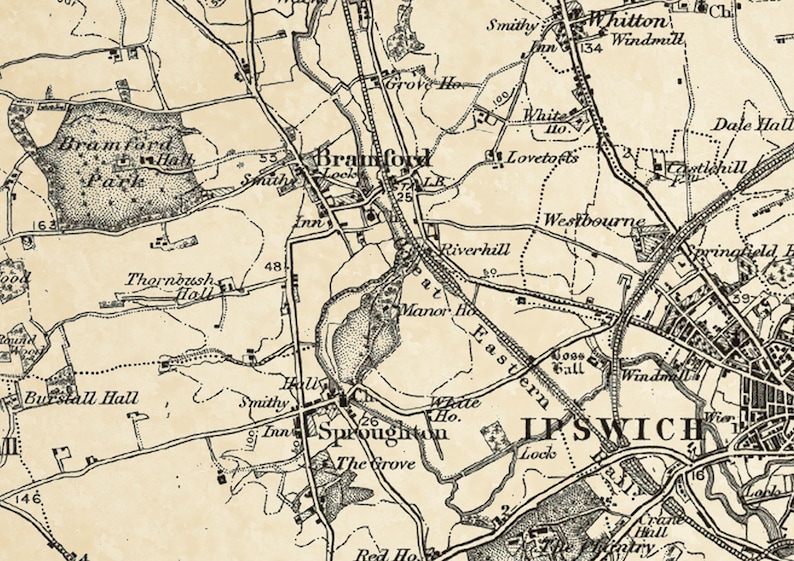 Old Map of the Environs of Ipswich Suffolk 1898 - Etsy UK