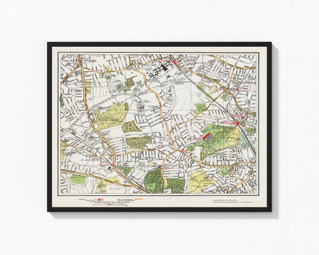 London 1932 Series Showing East Finchley, Muswell Hill Area, Map 29-30 ...