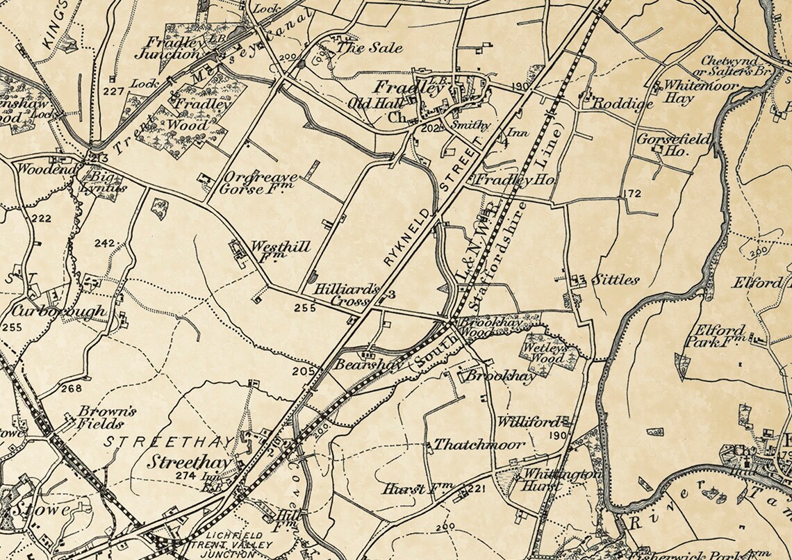 Old Map of the Environs of Lichfield Staffordshire 1898 - Etsy Canada