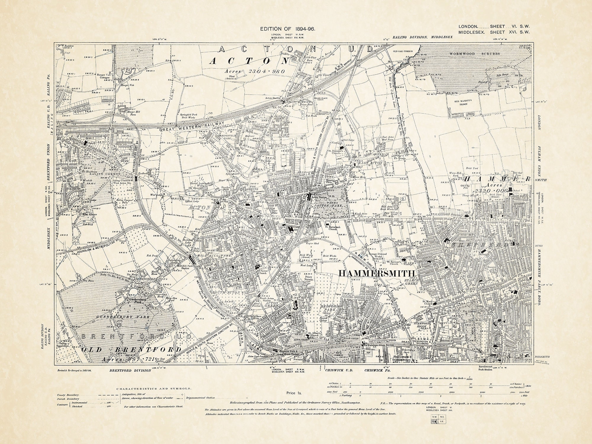 Old Map of London Hammersmith, Ealing Common, Gunnersbury, Acton 1896 6 ...