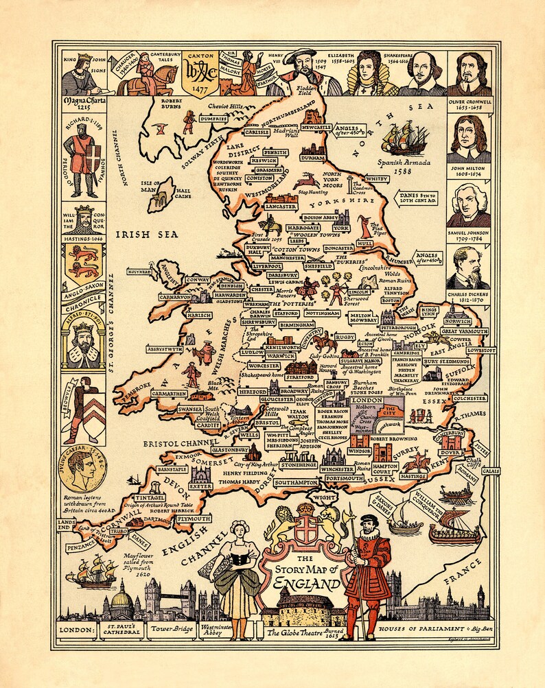 The Story Map of England 1936 Pictorial Map Vintage Map - Etsy