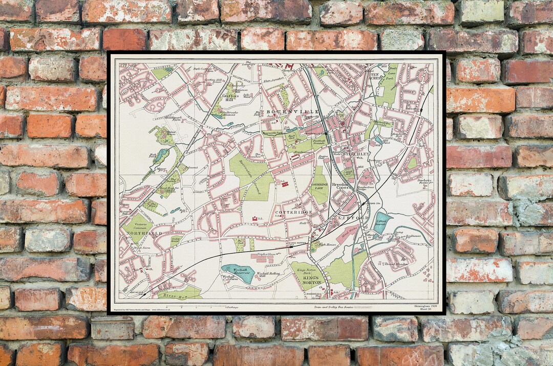 Old Map Birmingham 1939, Map 20, Bournville, Griffins Hill, Ten Acres ...