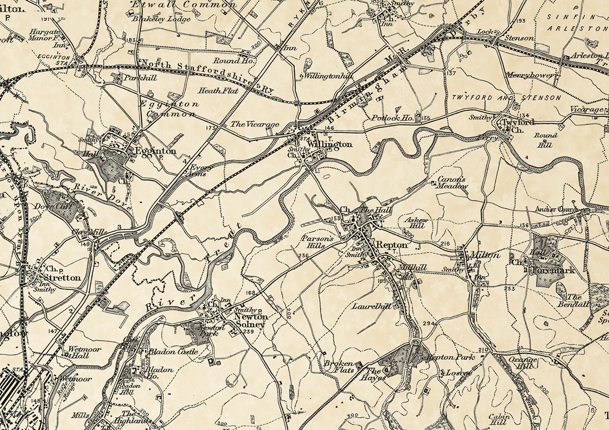 Old Map of the Environs of Burton on Trent Staffordshire 1898 | Etsy