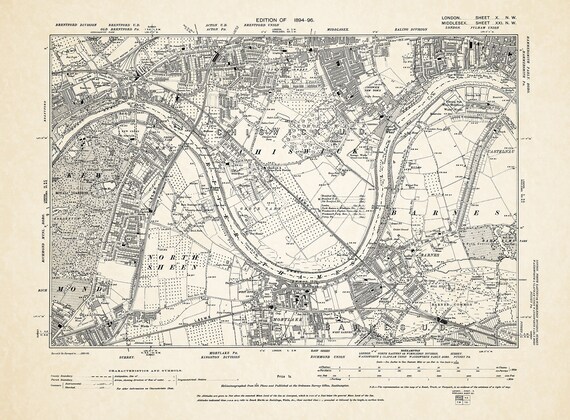 Old Map of London Chiswick Barnes Kew Mortlake North - Etsy