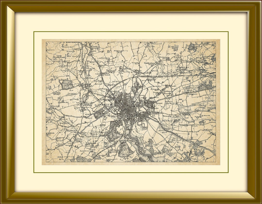 Old Map of the Environs of Ipswich, Suffolk -1898 - Etsy UK