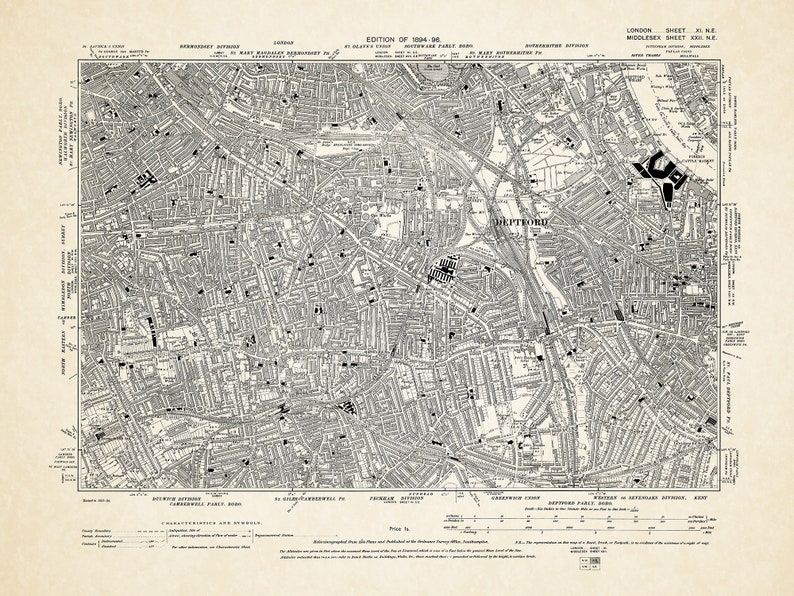 Old Map of London - Deptford, Parts of Camberwell & Bermondsey 1896 11 ...