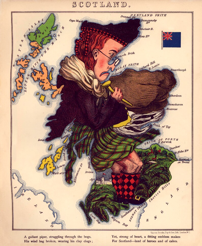 Cartoon Map of Scotland 1860 Caricature Vintage Map - Etsy Canada