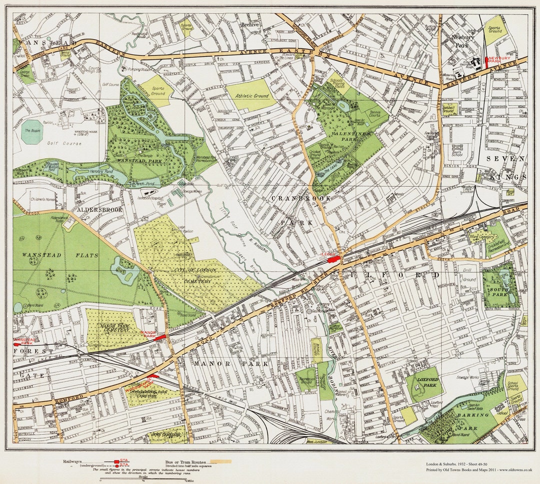 London 1932 Series Showing Ilford Area Map 49-50 Antique Map - Etsy