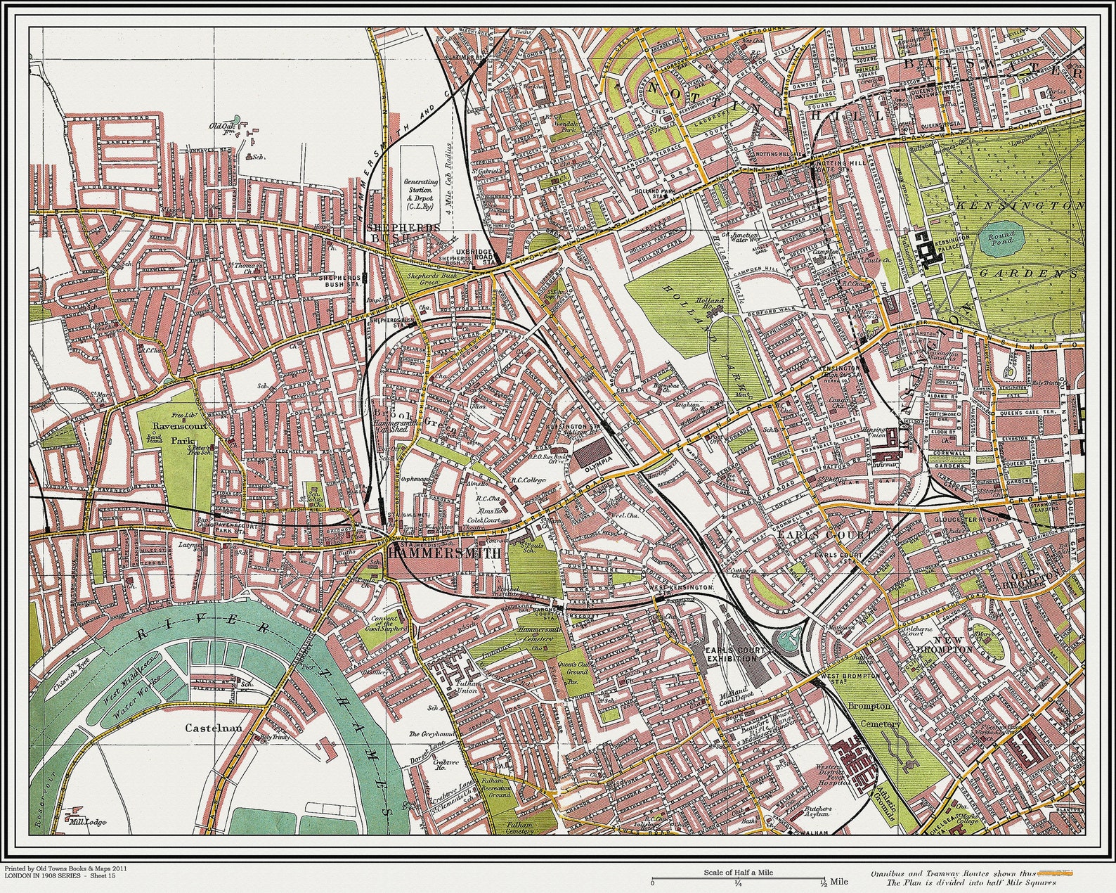 London 1908 Showing Hammersmith Kensington Map Area Map 15 - Etsy