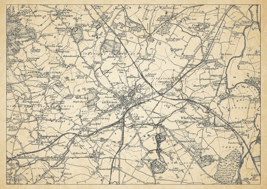 Old Map of the Environs of Lichfield, Staffordshire 1898 - Etsy Canada