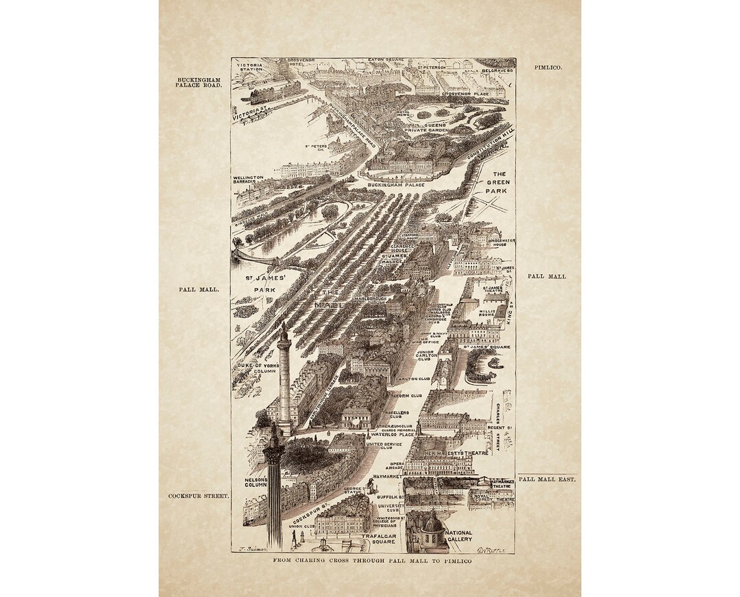 Old London Map Birds Eye View From Charing Cross to Pimlico 1885 05 - Etsy