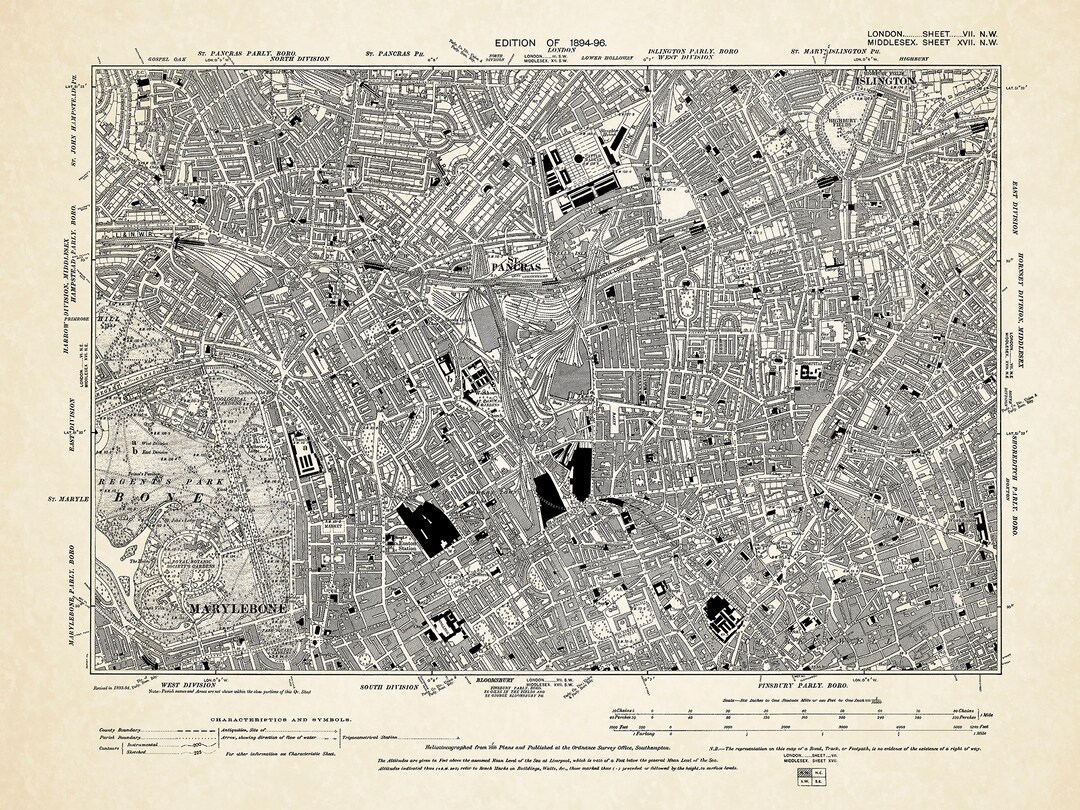 Old Map of London - Somers Town, Barnsbury 1896 7-NW A - Etsy
