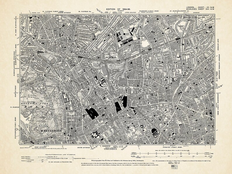 Old Map of London Somers Town Barnsbury 1896 7-NW - Etsy