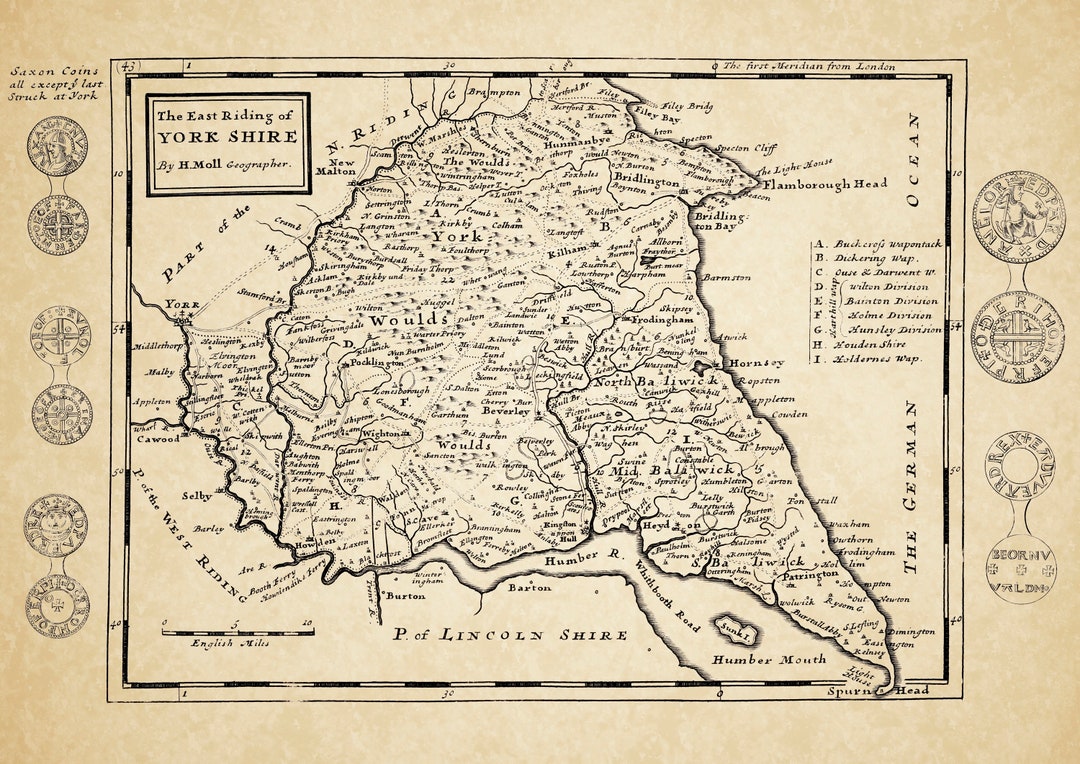 Yorkshire East Riding County Map by Herman Moll 1724 County - Etsy Canada