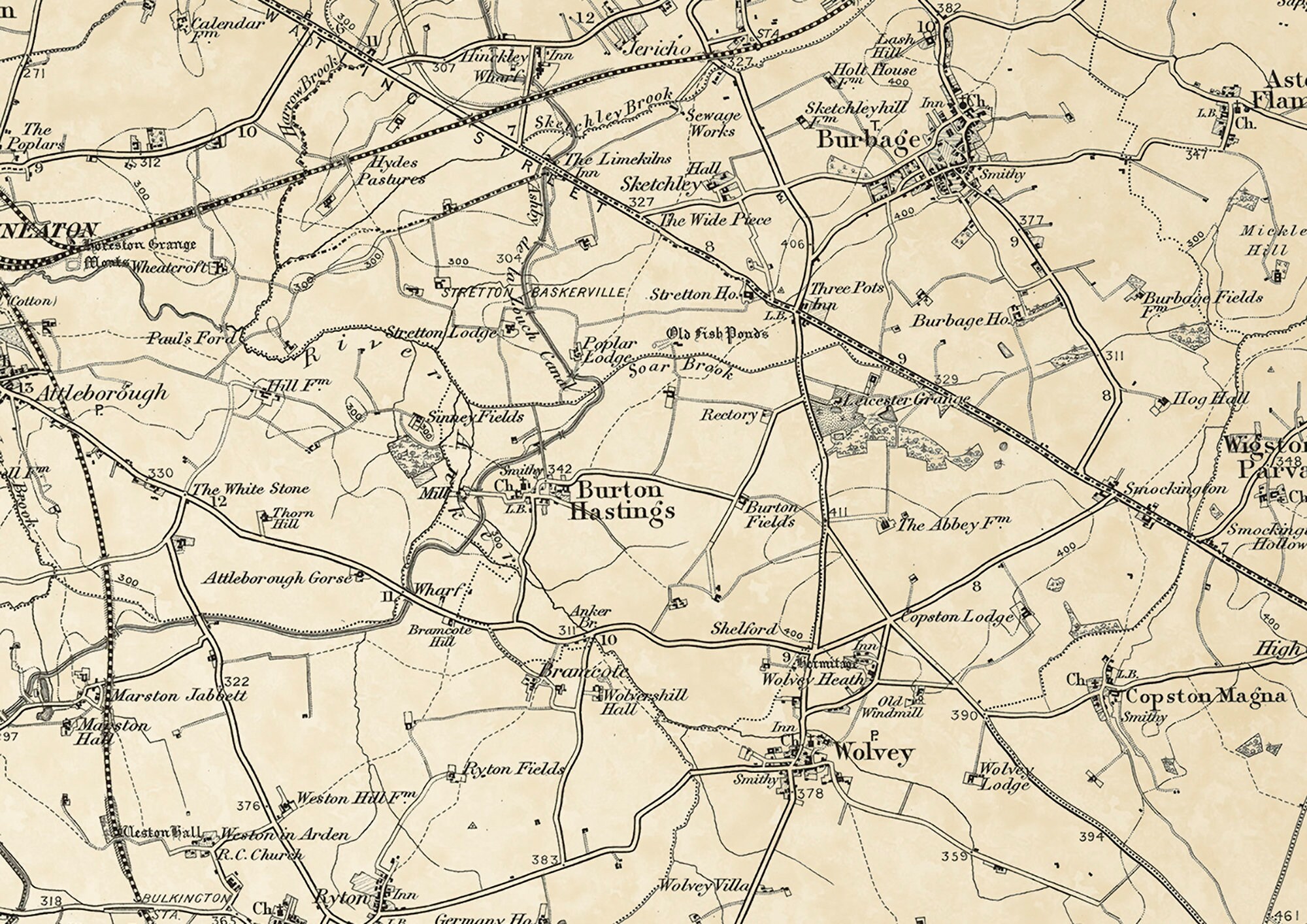 Old Map of the Environs of Nuneaton Warwickshire 1898 - Etsy UK