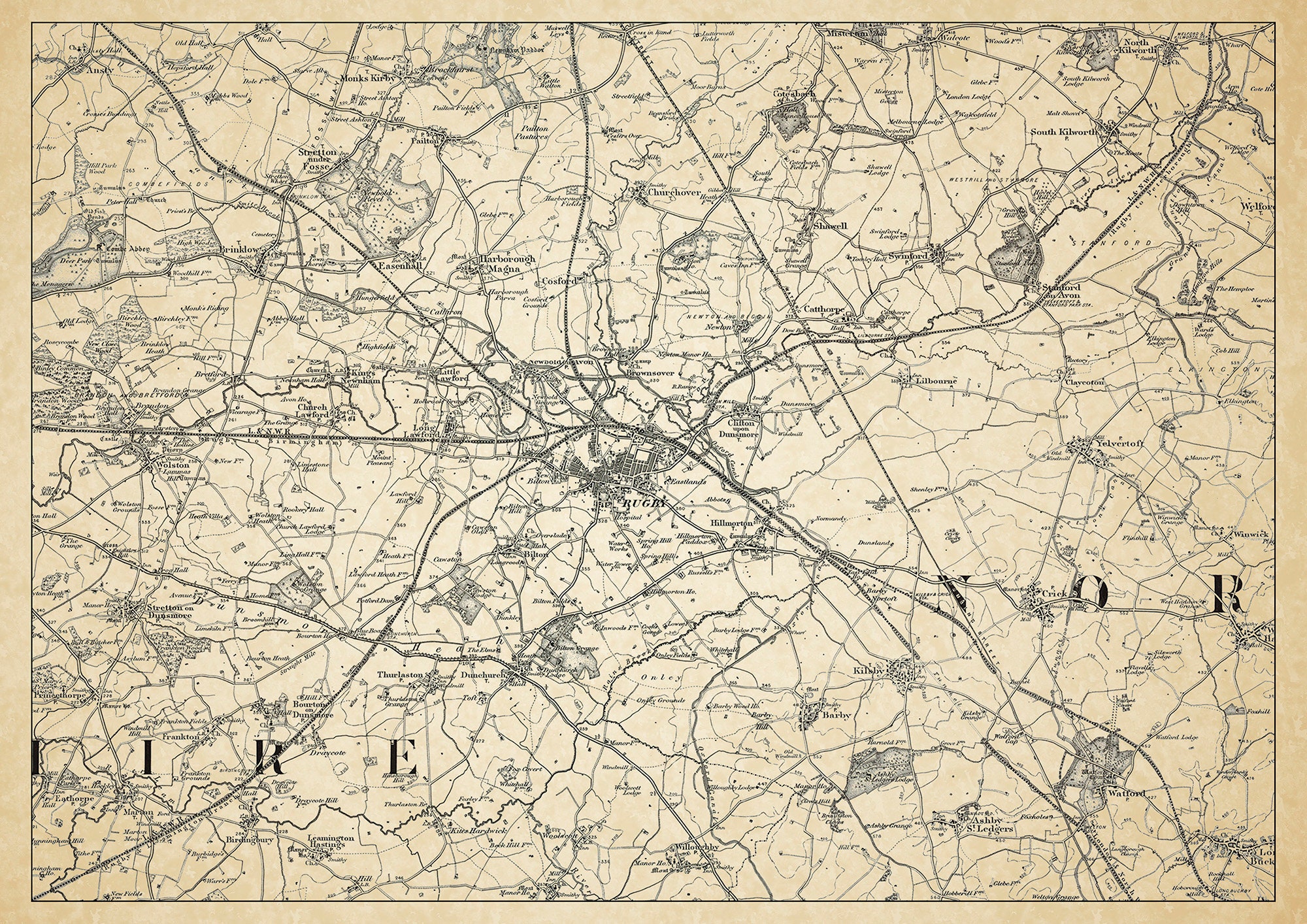 Old Map of the Environs of Rugby, Warwickshire 1898 - Etsy Ireland