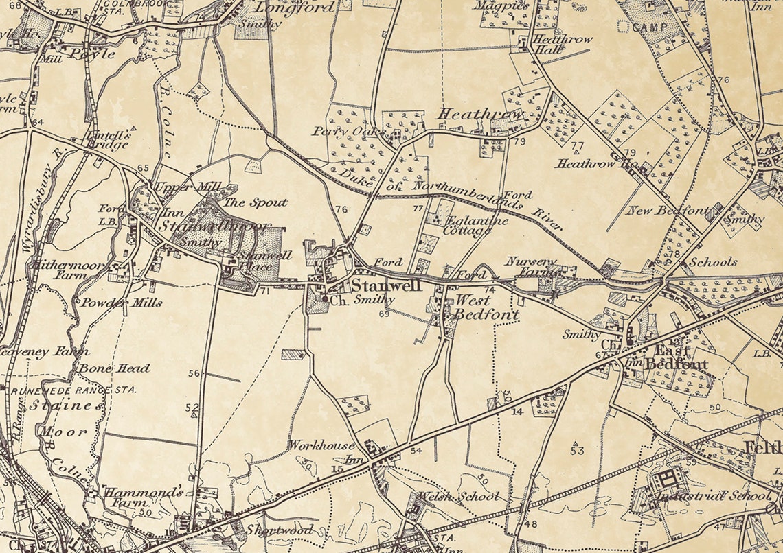 Old Map of Old Map Ofthe Environs of Staines Surrey 1898 - Etsy Australia