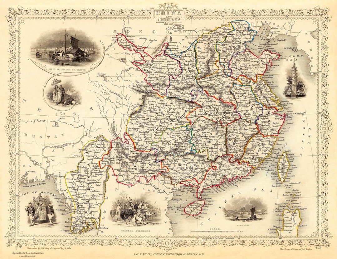 A Map of China, 1851, Map By, J & F Tallis Map, Antique Map, Historical ...