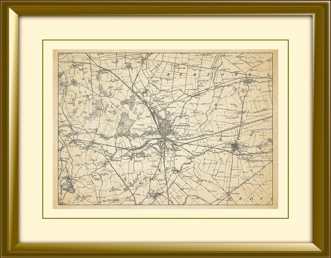 Old Map of the Environs of Peterborough, Cambridgeshire 1898 - Etsy