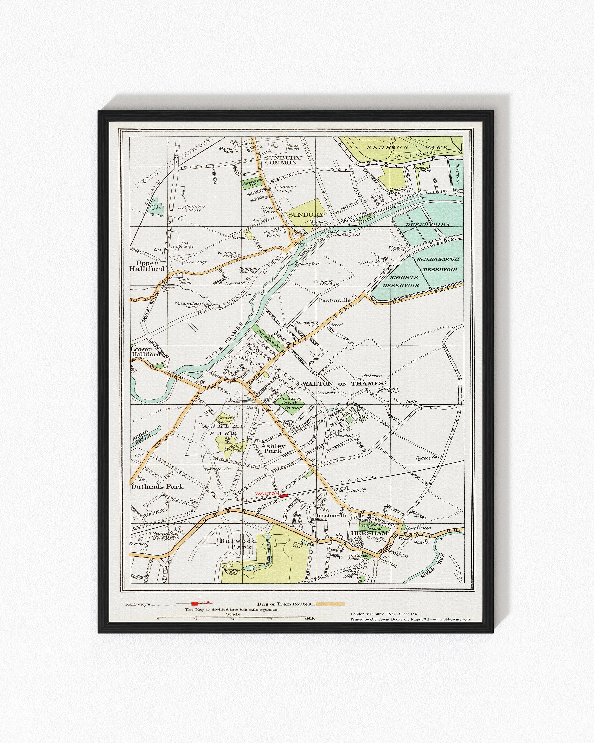 London 1932 Series Showing Walton-on-thames, Sunbury, Hersham, Area ...