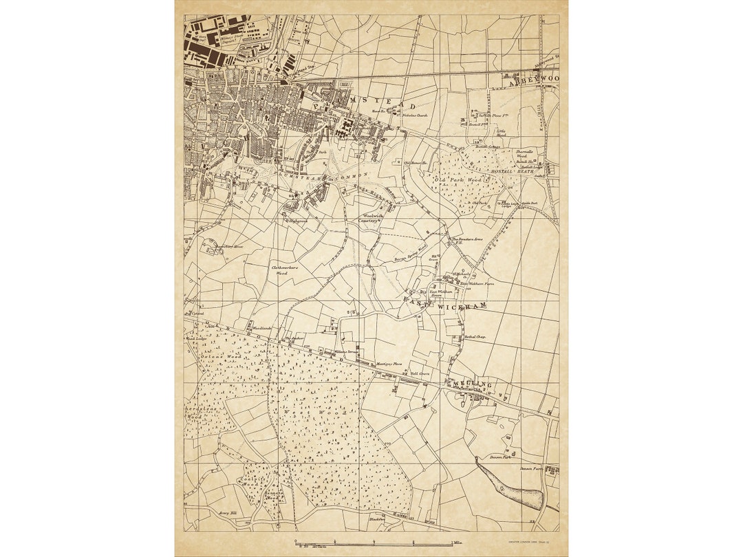 Welling East Wickham Plumstead , Old Map 1888 Greater London Size 55 X ...