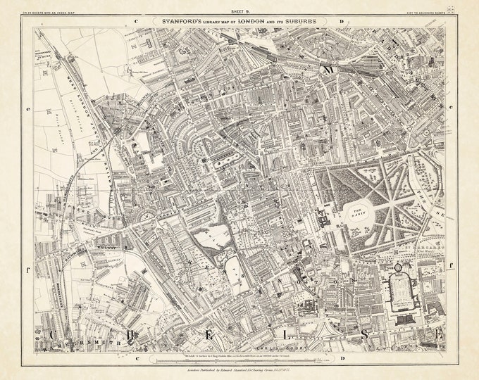 Old Map London 1877, Sheet 9 Reproduction Kensington, Bayswater ...