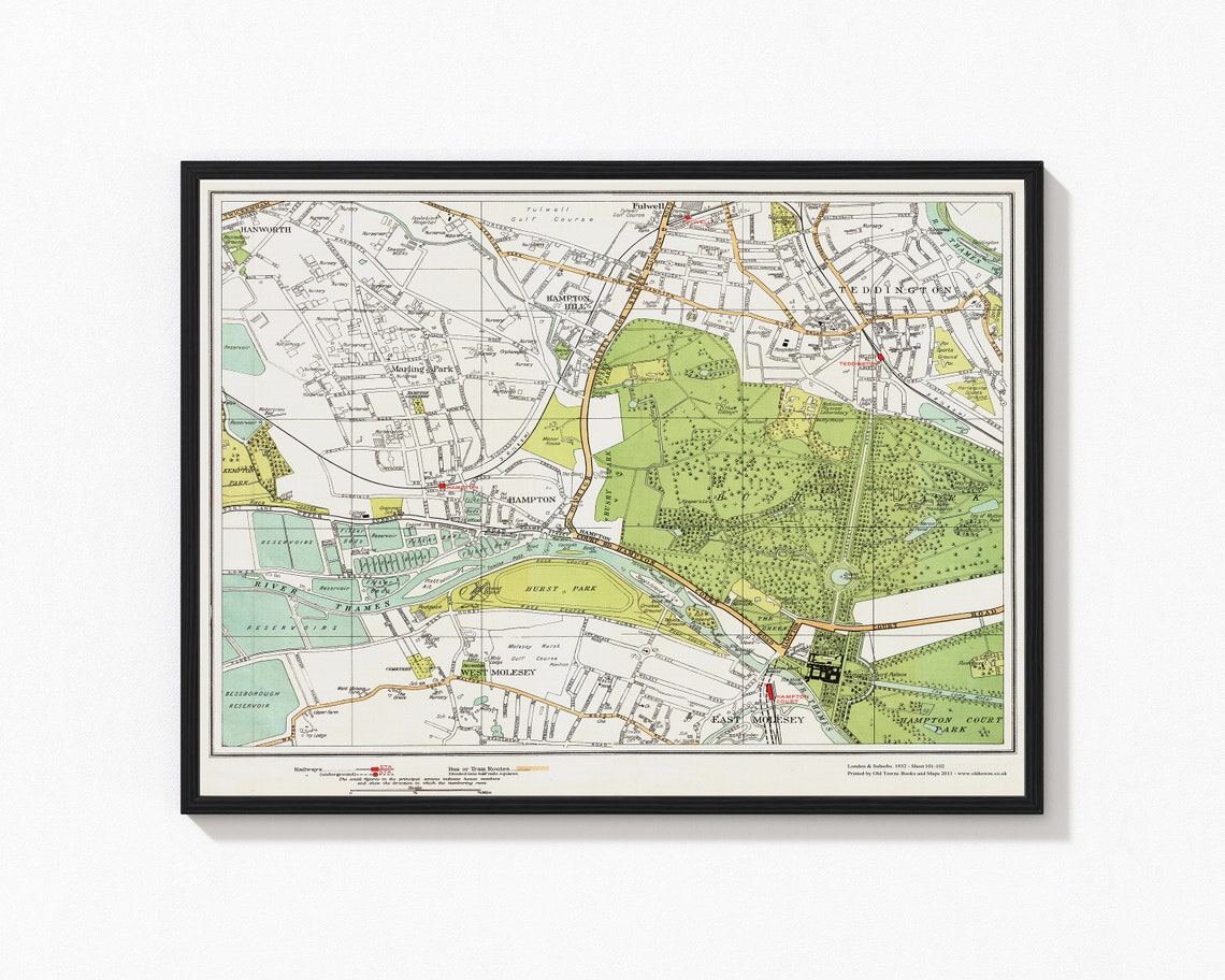 London 1932 Series Showing Teddington, Hampton, West Molesey Area, Map ...