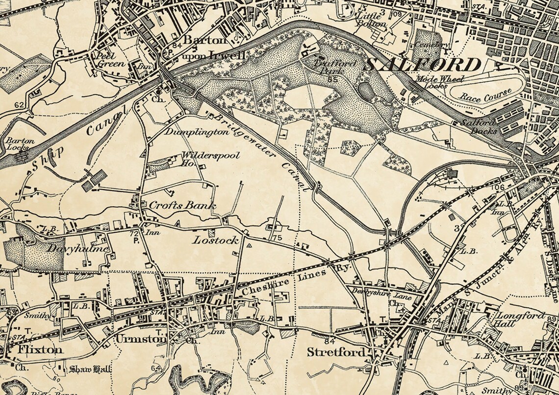 Old Map of the Environs of Manchester Lancashire 1898 - Etsy UK