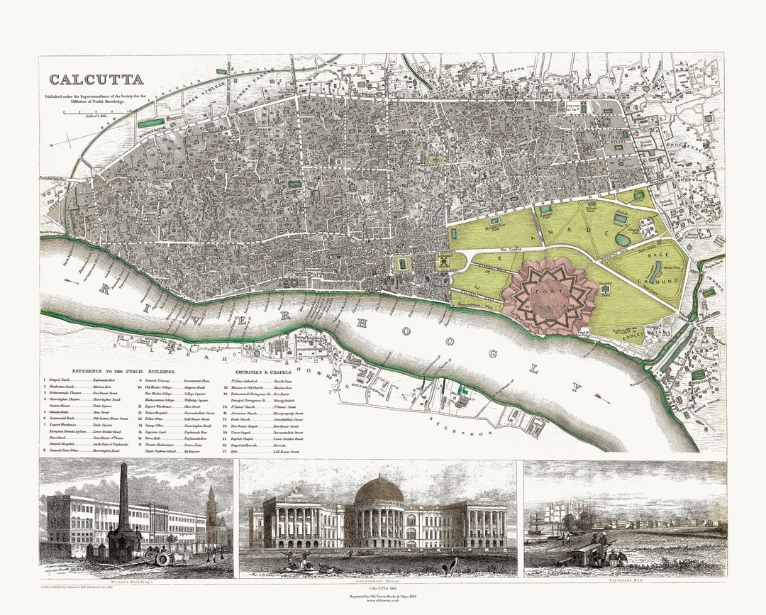 Calcutta India in 1835 SDUK Town Plan, Vintage Map, Antique Map ...