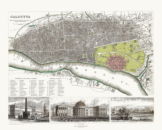 Calcutta India in 1835 SDUK Town Plan Vintage Map Antique | Etsy