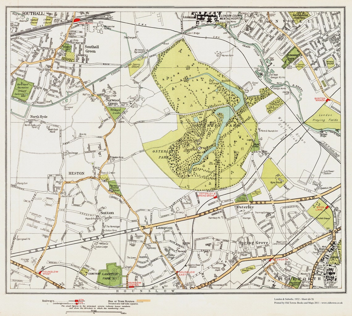London 1932 Series Showing Southall Green Osterley Area Map - Etsy