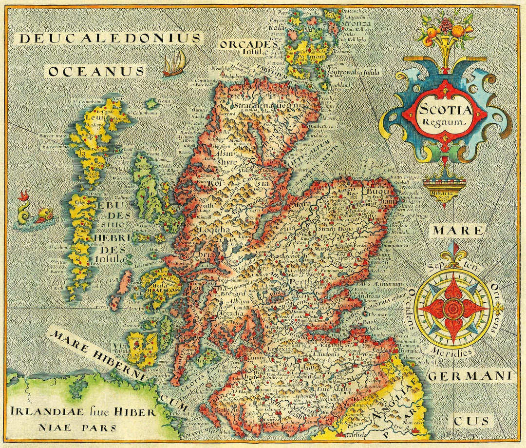 Old Vintage Map of Scotland in 1637 , Vintage Map , Antique Map ...