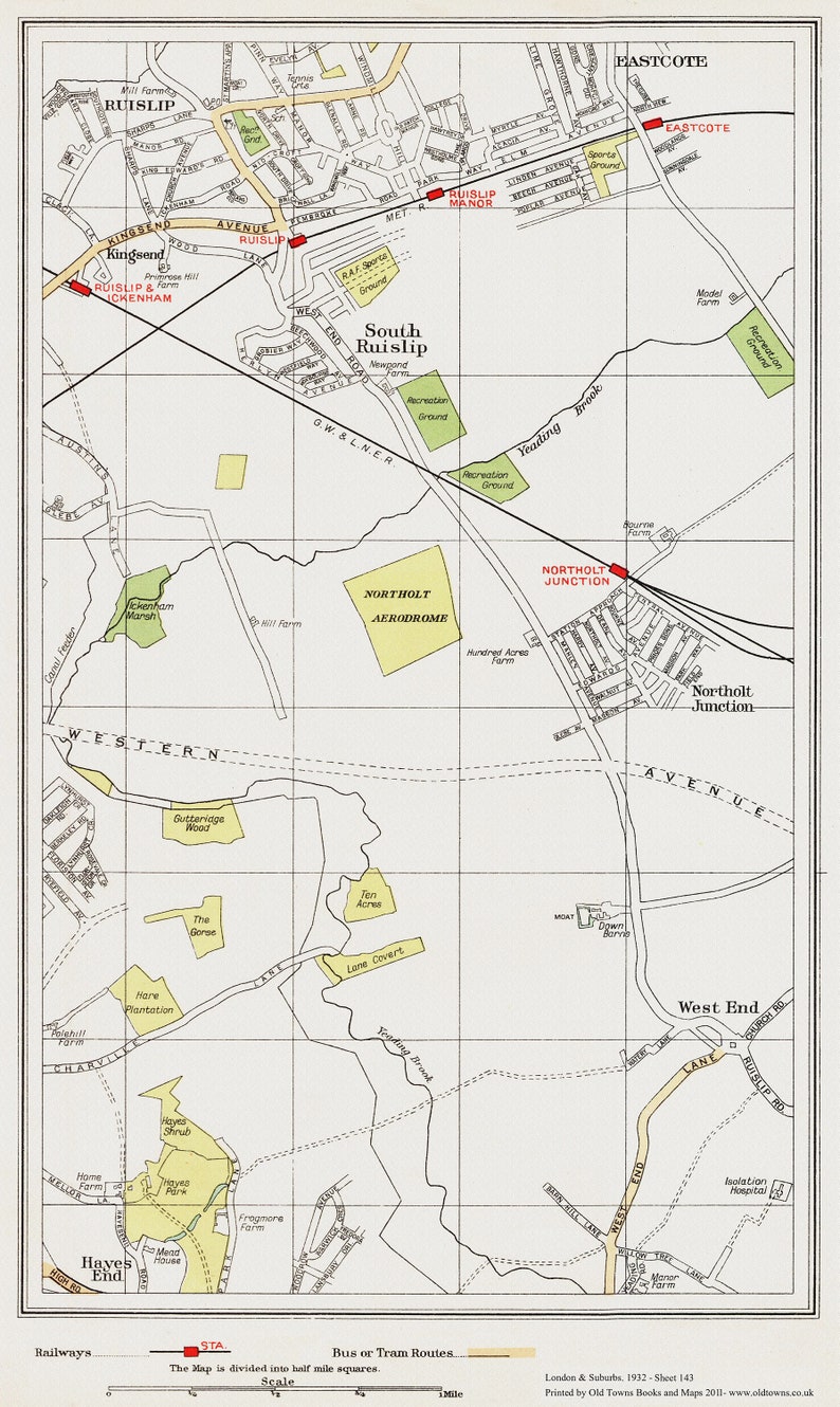 London 1932 Series Showing Ruislip South Ruislip Area Map | Etsy