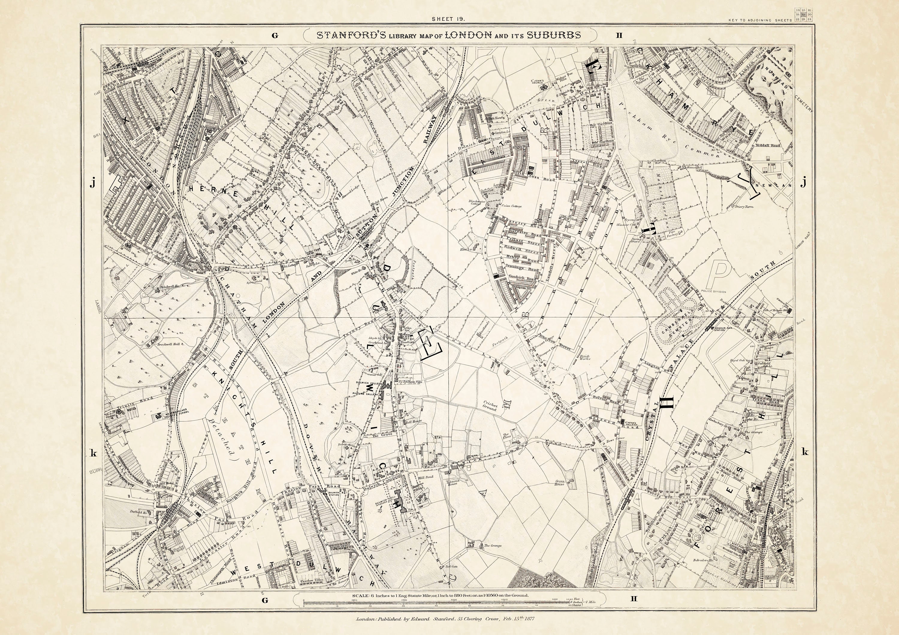 Old Map London 1877, Sheet 19 - Herne Hill, Dulwich, East Dulwich ...